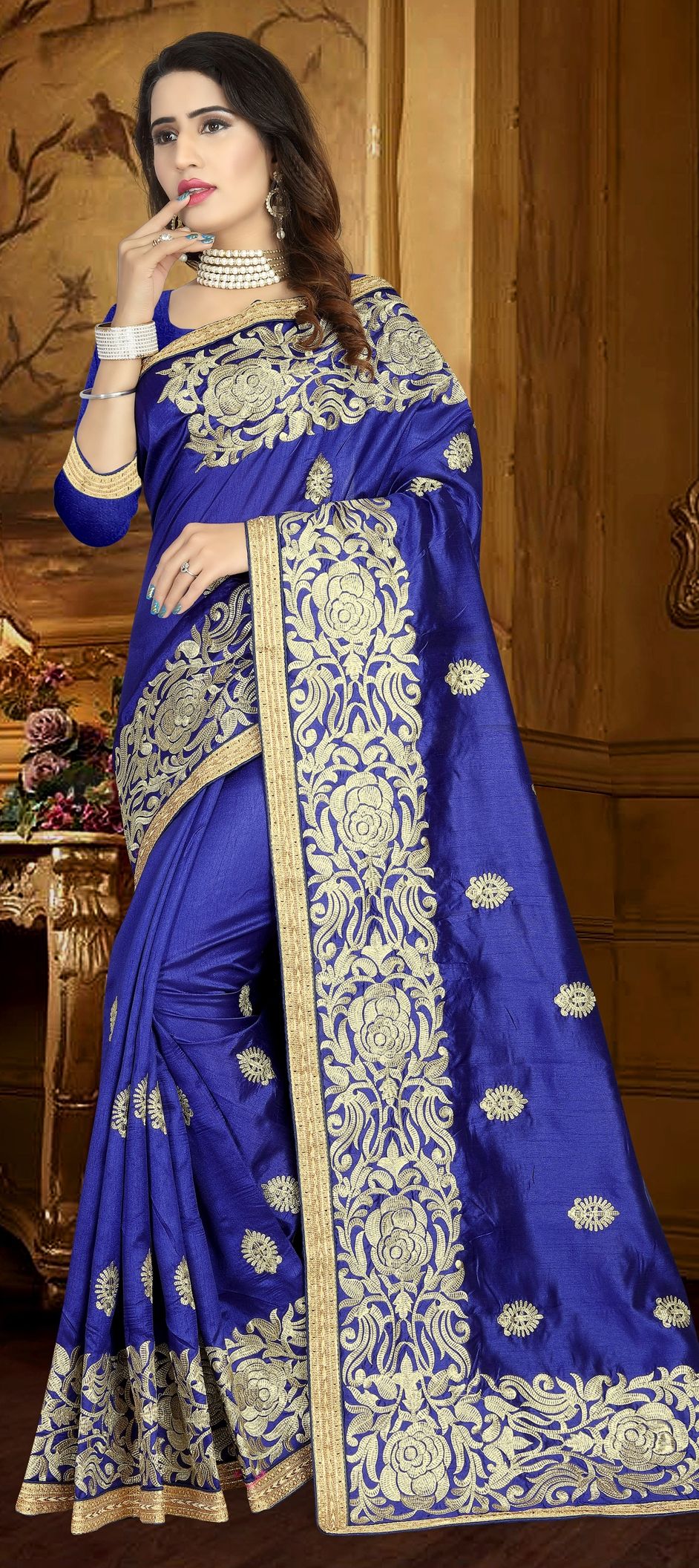 1519847: Traditional Blue color Silk, Zoya Silk fabric Saree