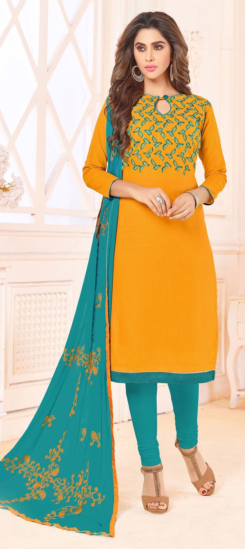 Casual Yellow color Cotton fabric Salwar Kameez : 1519953