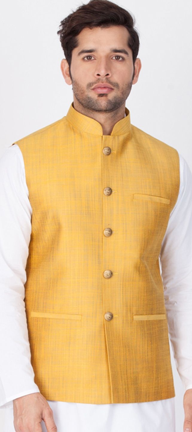 Yellow color Cotton fabric Nehru Jacket : 1520541