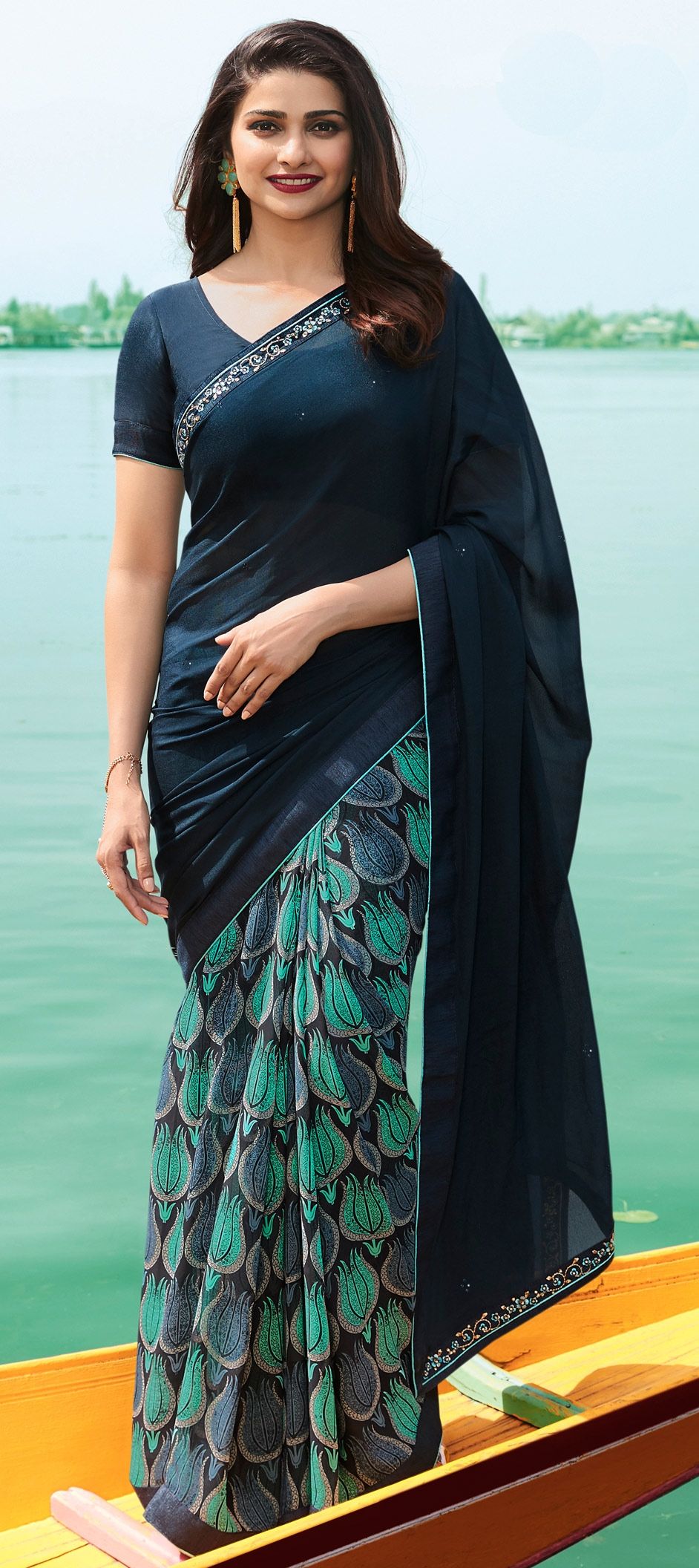 1520614: Bollywood Blue color Faux Georgette fabric Saree