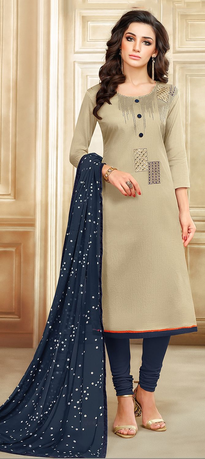 Party Wear Beige and Brown color Chanderi Silk fabric Salwar Kameez ...