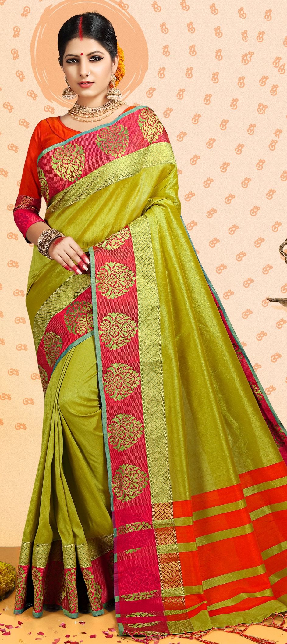 1521255: Traditional Green color Art Silk, Silk fabric Saree