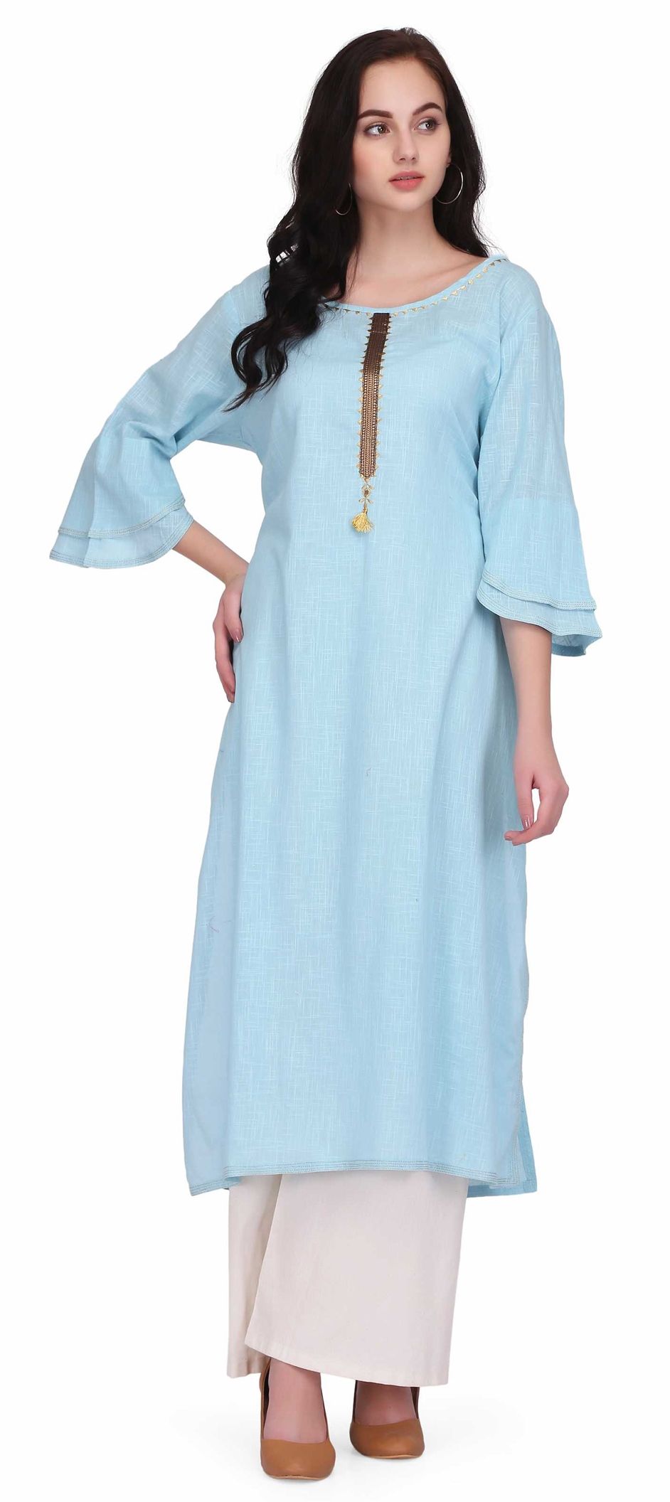1521528: Casual Blue color Cotton fabric Tunic with Bottom