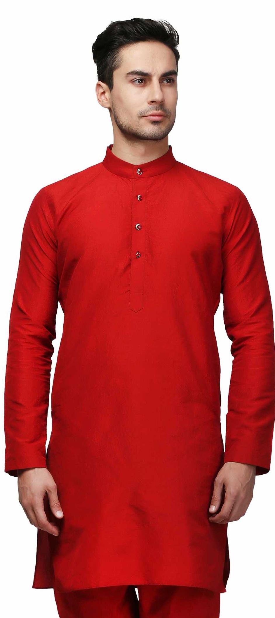 1523850: Red and Maroon color Raw Silk fabric Kurta