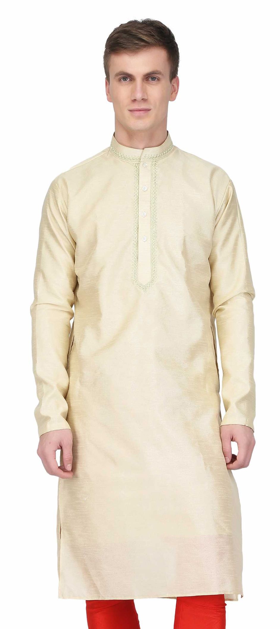 1524055: Beige and Brown color Raw Silk fabric Kurta