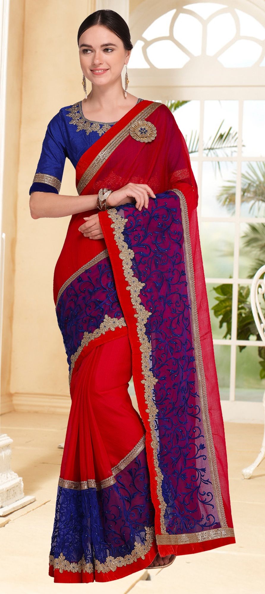 1525889: Party Wear Red and Maroon color Georgette fabric Saree