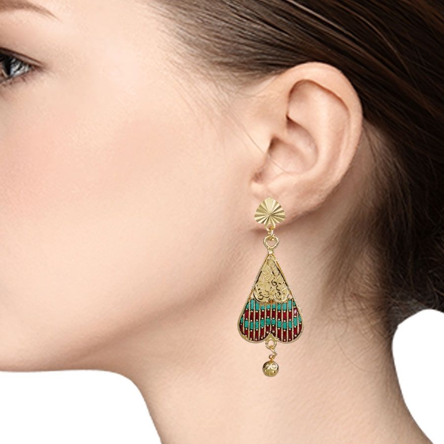 1526117: Green, Red and Maroon color Brass metal Earrings