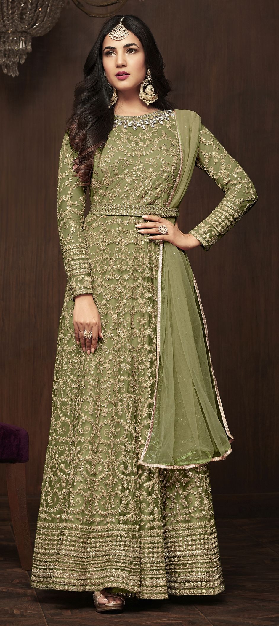 1528295: Party Wear Green color Net fabric Salwar Kameez
