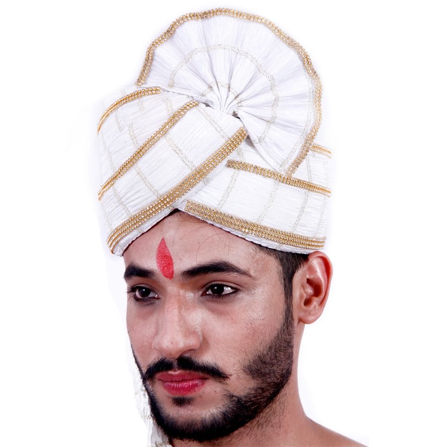 1529783: White and Off White color Shimmer fabric Turban