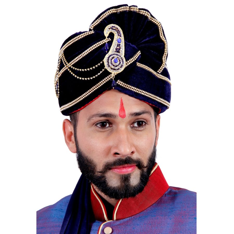 1529786: Blue color Velvet fabric Turban