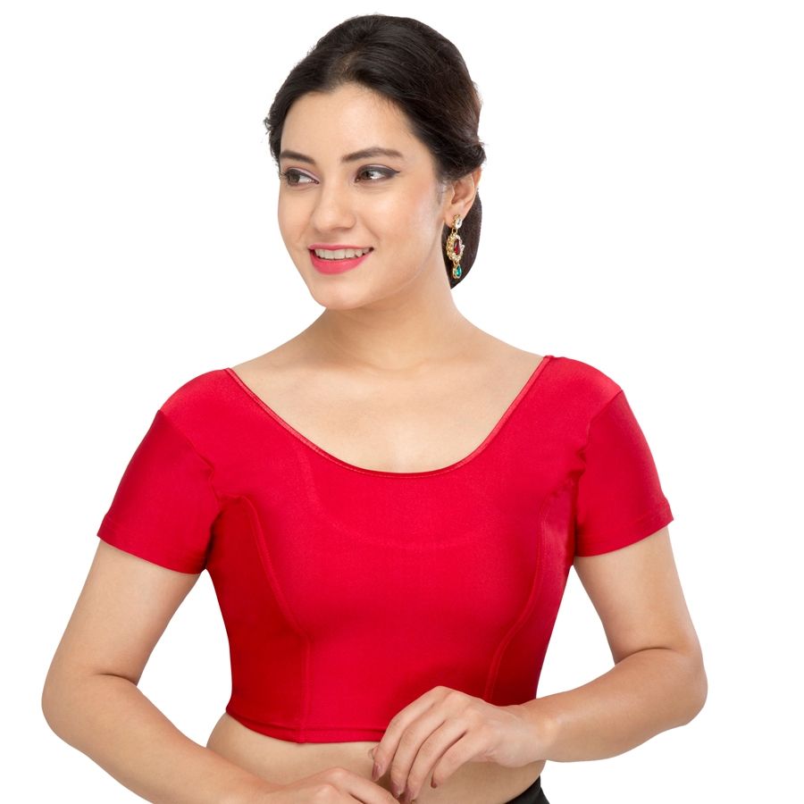1530008: Red and Maroon color Lycra fabric Blouse