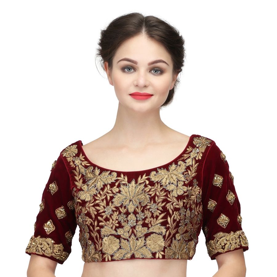 1530637: Red and Maroon color Velvet fabric Blouse