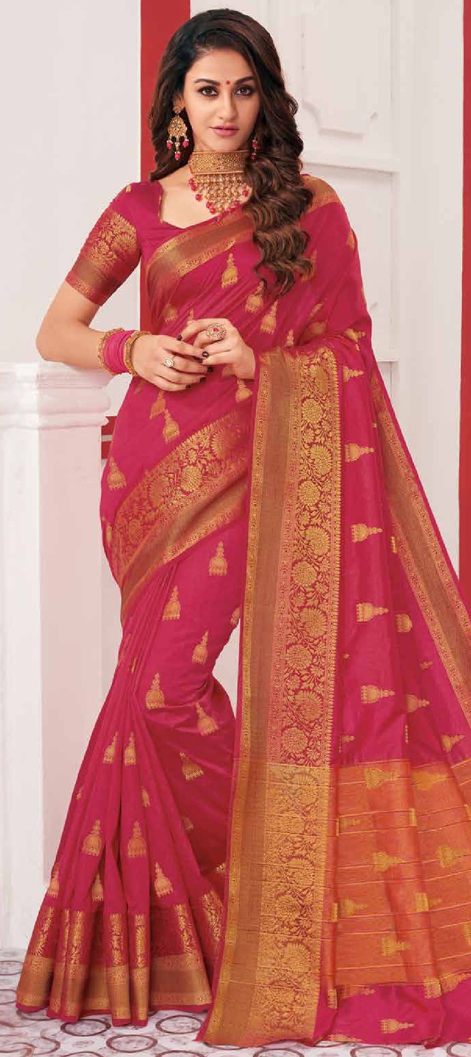 1531989: Traditional Red and Maroon color Banarasi Silk, Silk fabric Saree