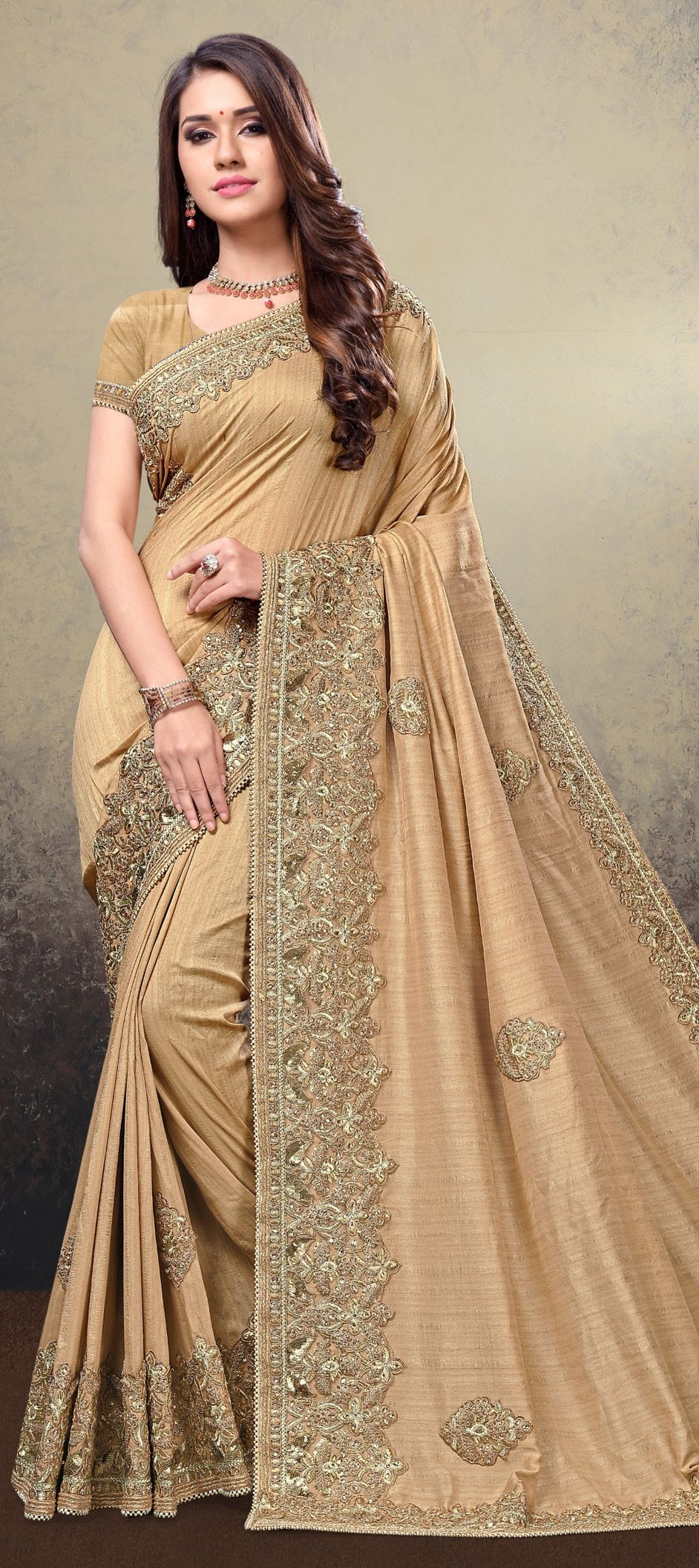 1532871: Traditional Beige and Brown color Art Silk, Silk fabric Saree