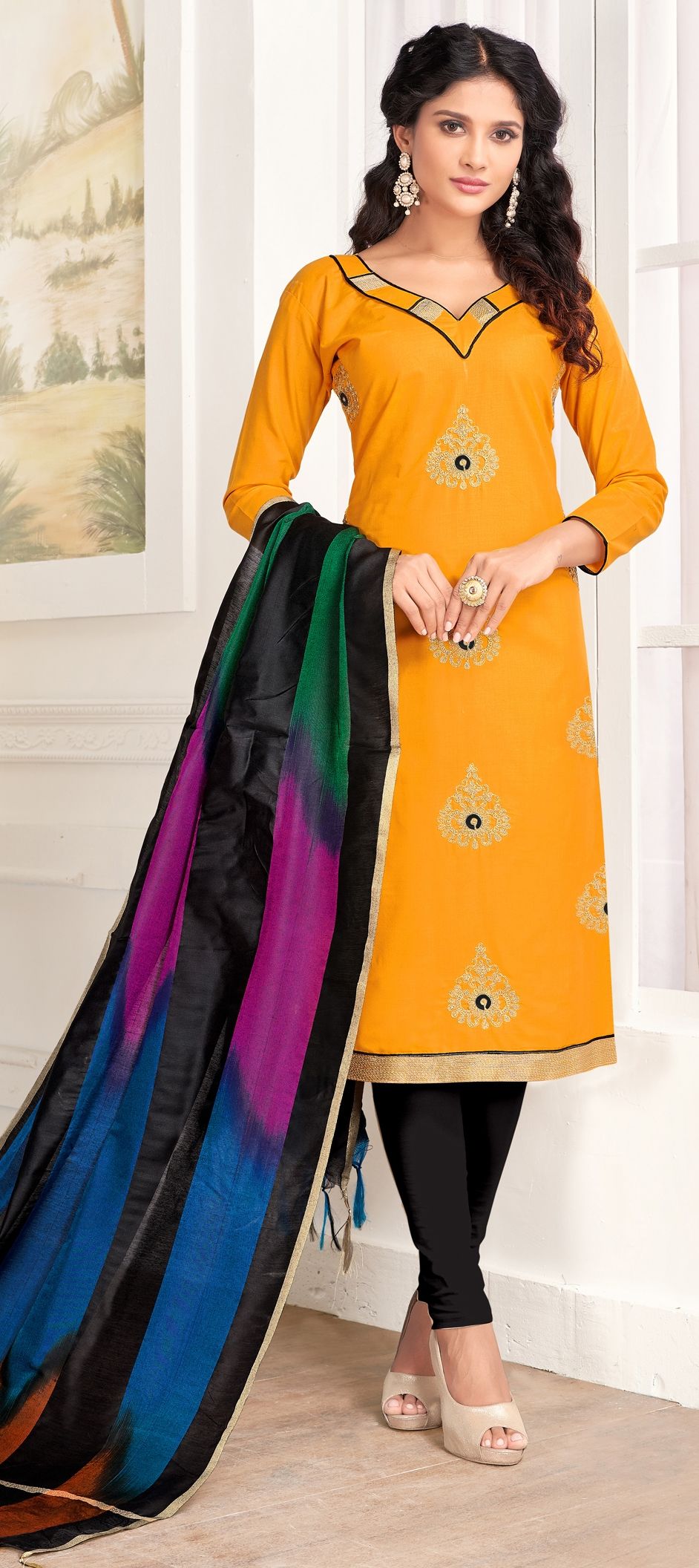 Party Wear Yellow color Cotton fabric Salwar Kameez : 1532924