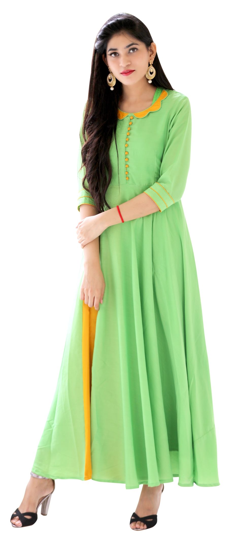 Designer Green color Milan Silk fabric Kurti : 1533168