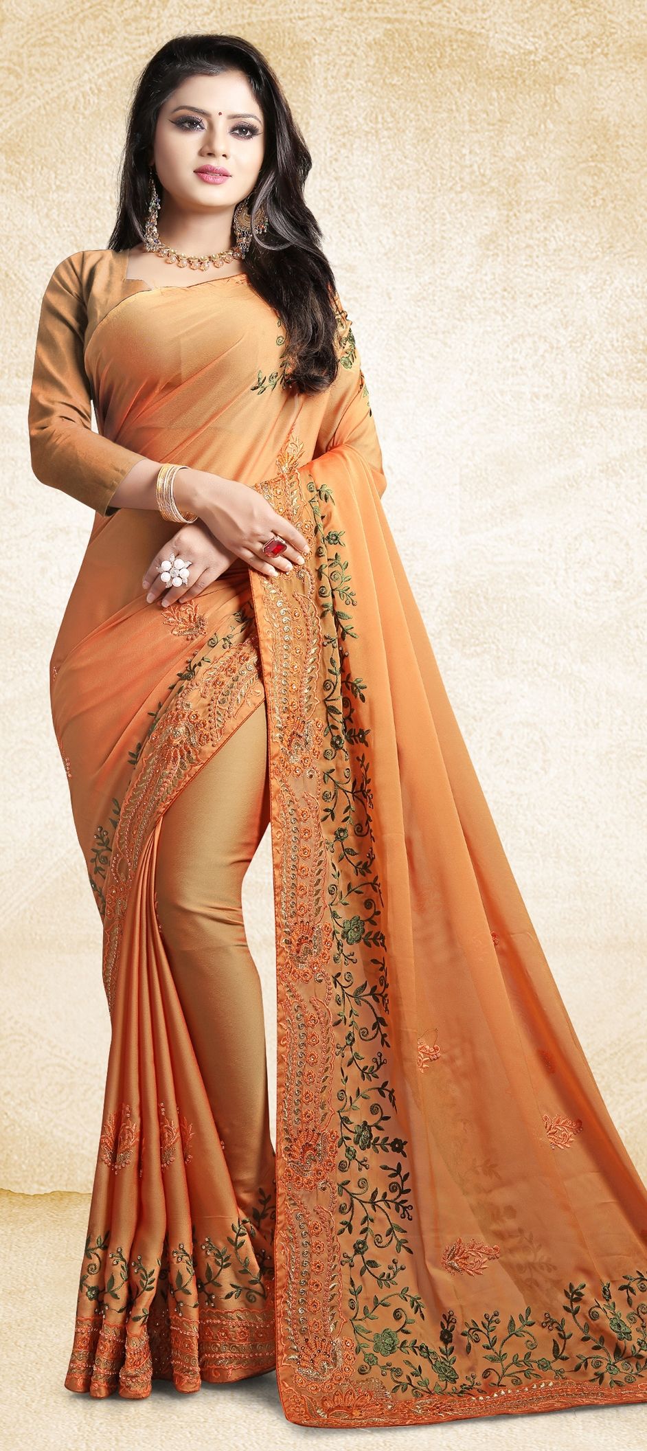 1533844: Traditional Orange color Art Silk, Silk fabric Saree