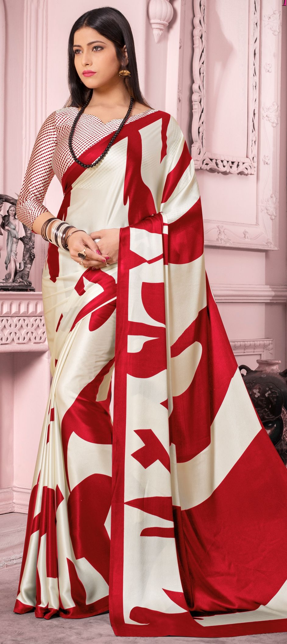 1534577: Traditional Red and Maroon, White and Off White color Satin ...