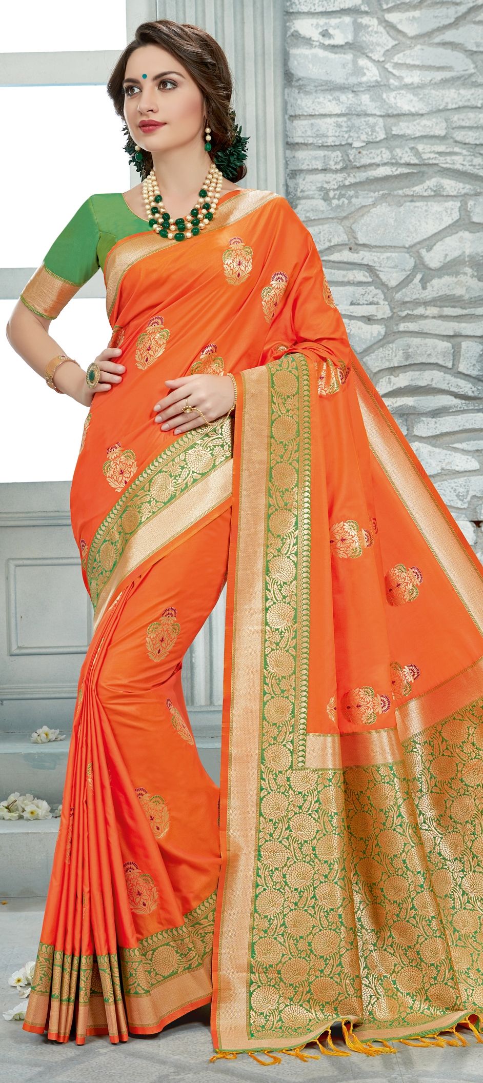 1534961: Traditional Orange color Silk, Uppada Silk fabric Saree