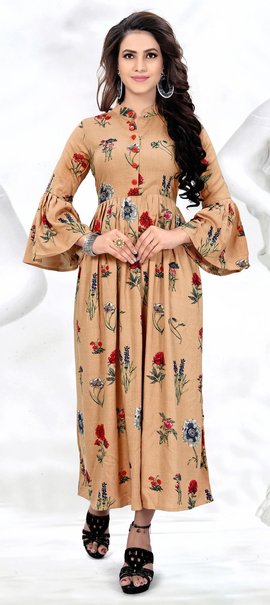 1534980: Casual Beige and Brown color Rayon fabric Kurti