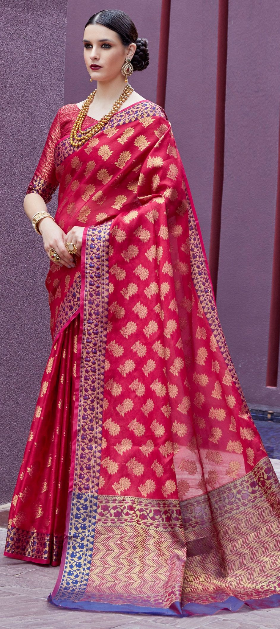 1535268: Party Wear Red and Maroon color Organza Silk, Silk, Tissue ...