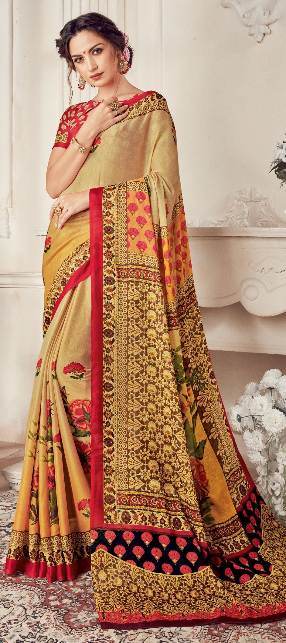1535700: Casual Beige and Brown color Faux Georgette fabric Saree