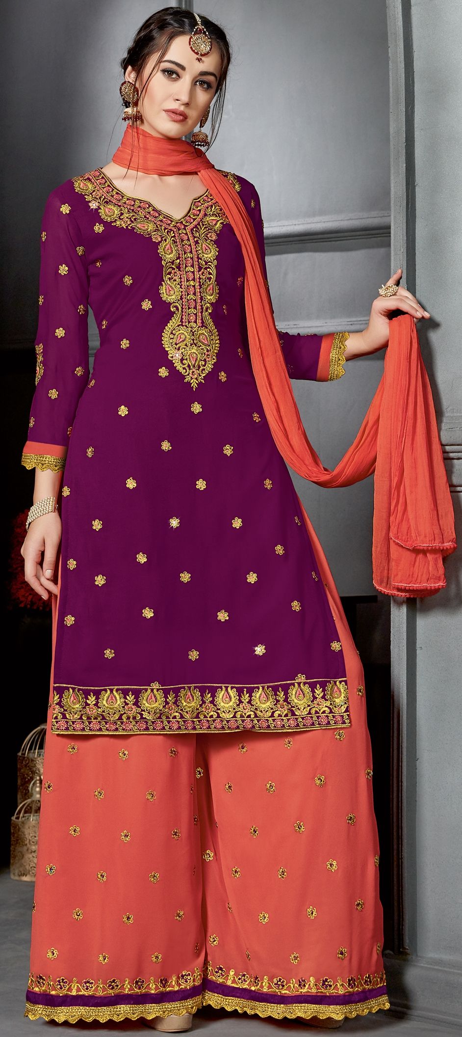 1536477: Party Wear Purple and Violet color Faux Georgette fabric ...