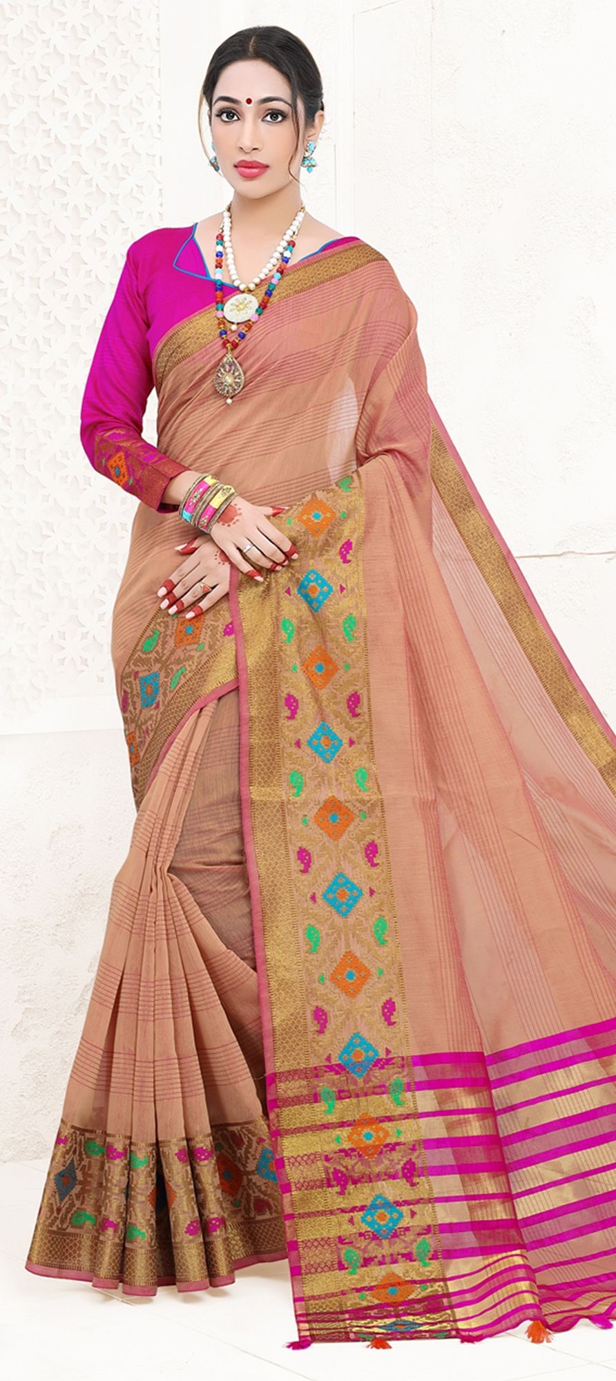 1538149: Party Wear, Traditional Pink and Majenta color Silk, Silk ...