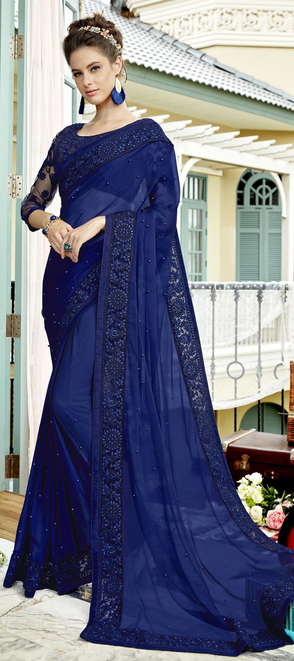 1539590: Traditional Blue color Silk, Zoya Silk fabric Saree