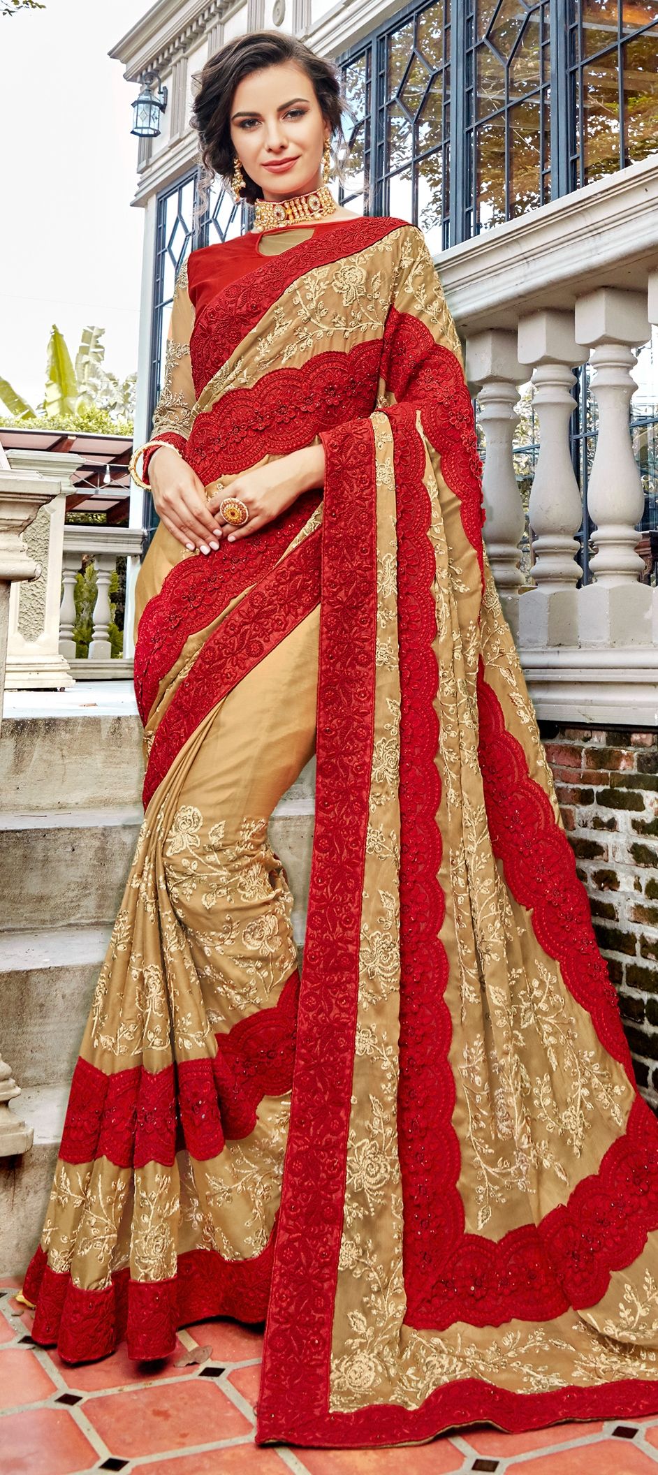 1540269: Traditional Beige and Brown, Red and Maroon color Art Silk ...
