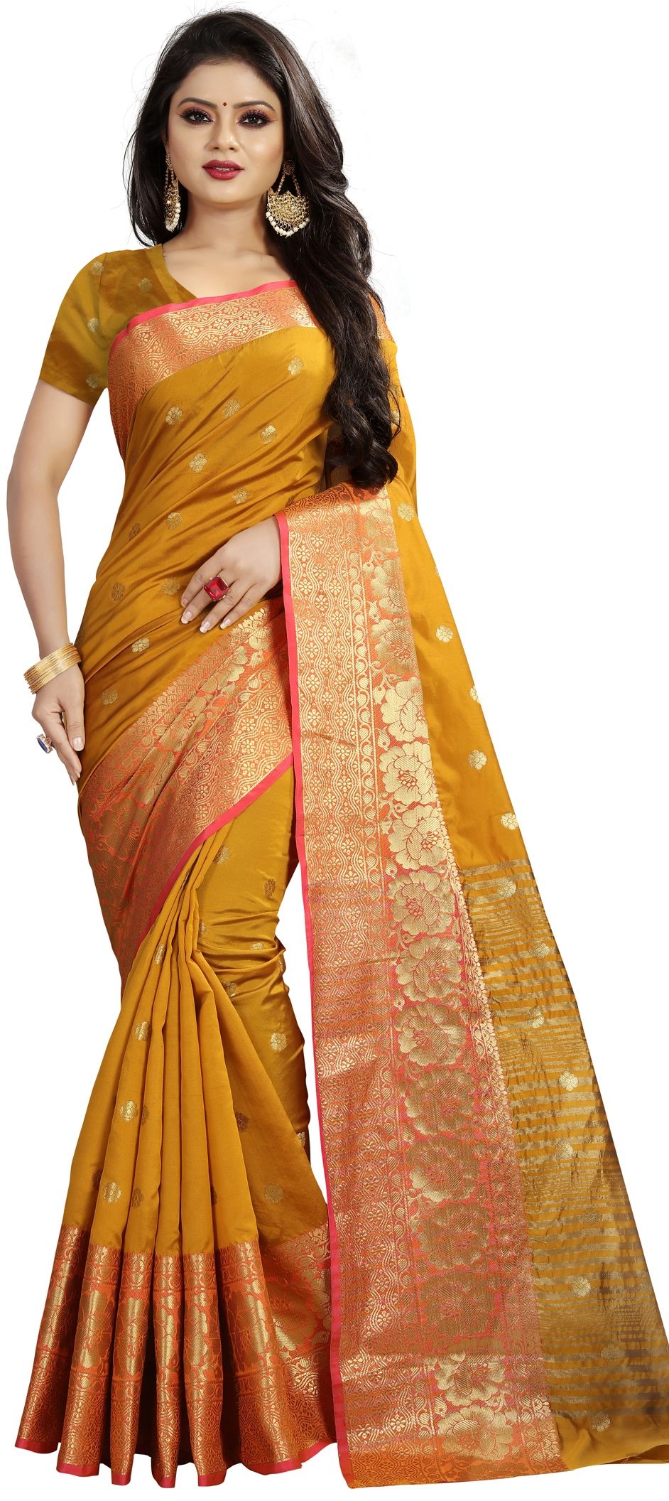 1540646: Casual, Traditional Gold color Silk, Silk cotton fabric Saree