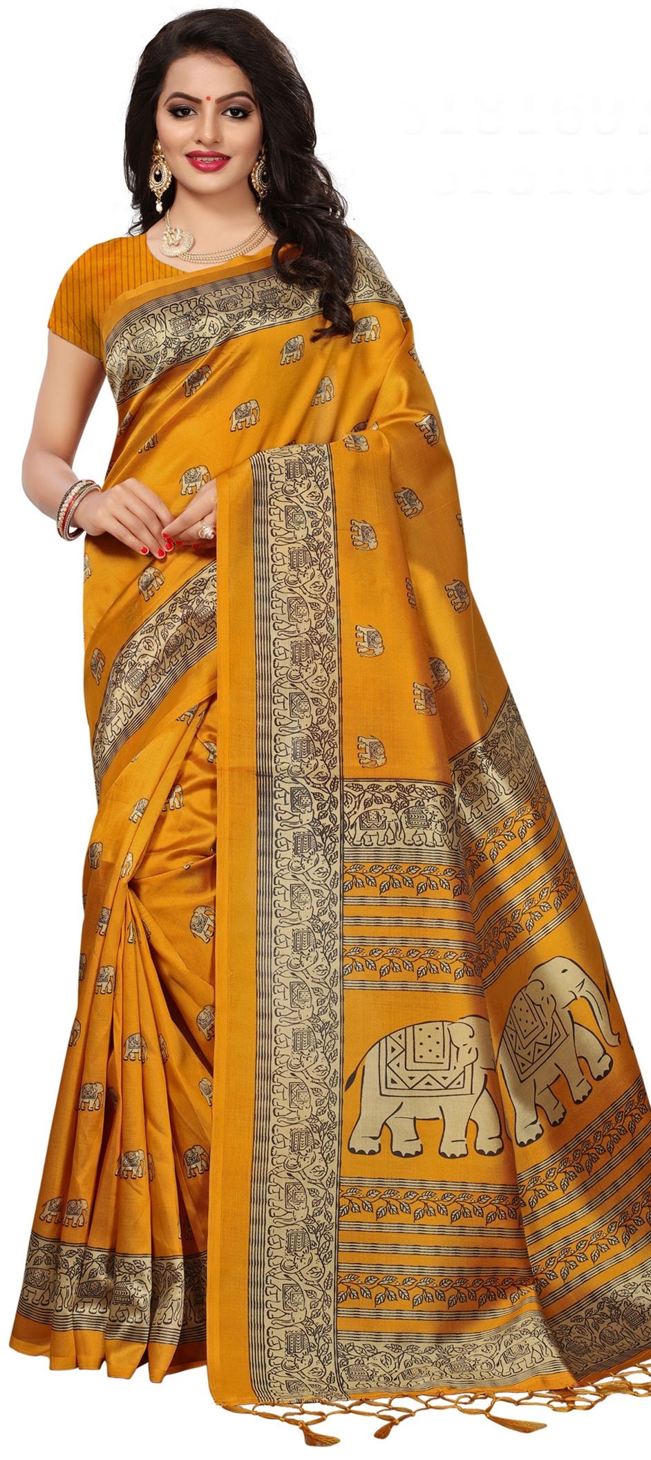 1541142: Traditional Yellow color Maysore Silk, Silk fabric Saree