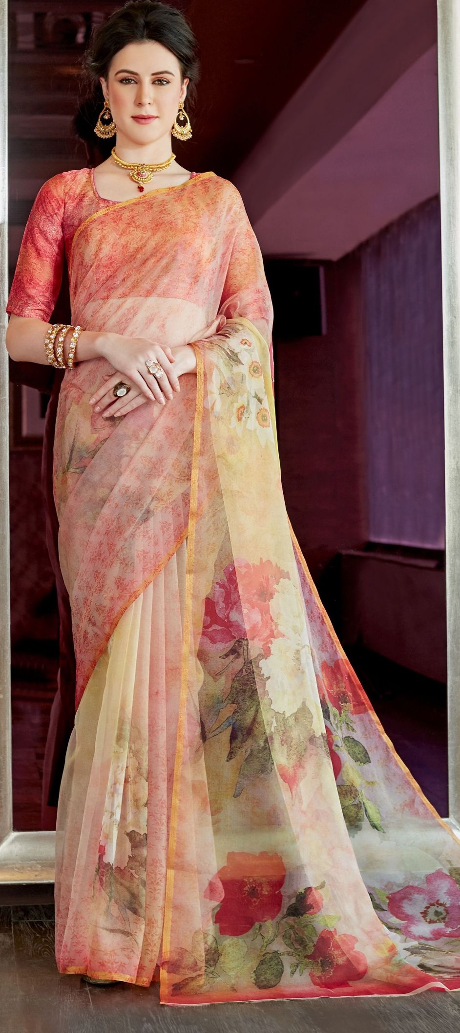 Party Wear, Traditional Multicolor color Organza Silk, Silk fabric ...