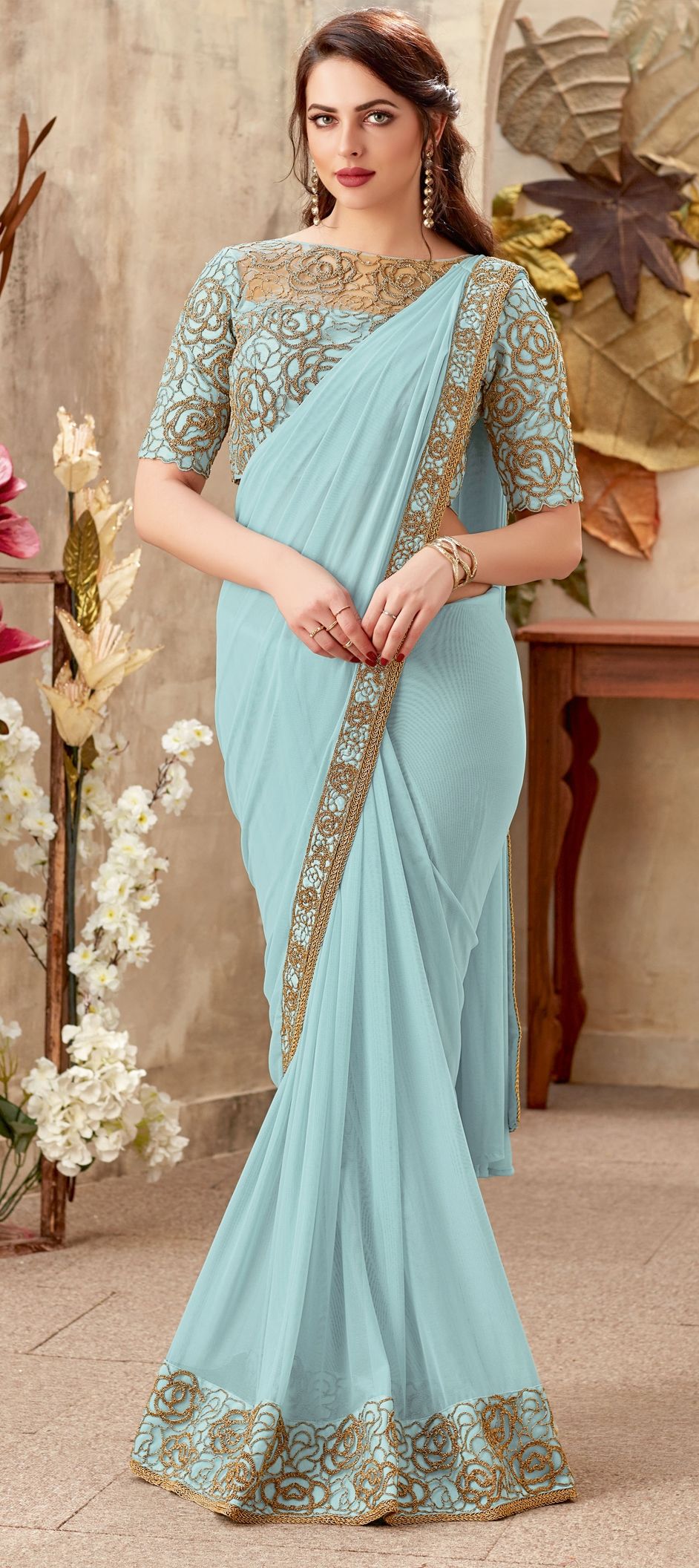 1543371: Party Wear Blue color Lycra fabric Saree