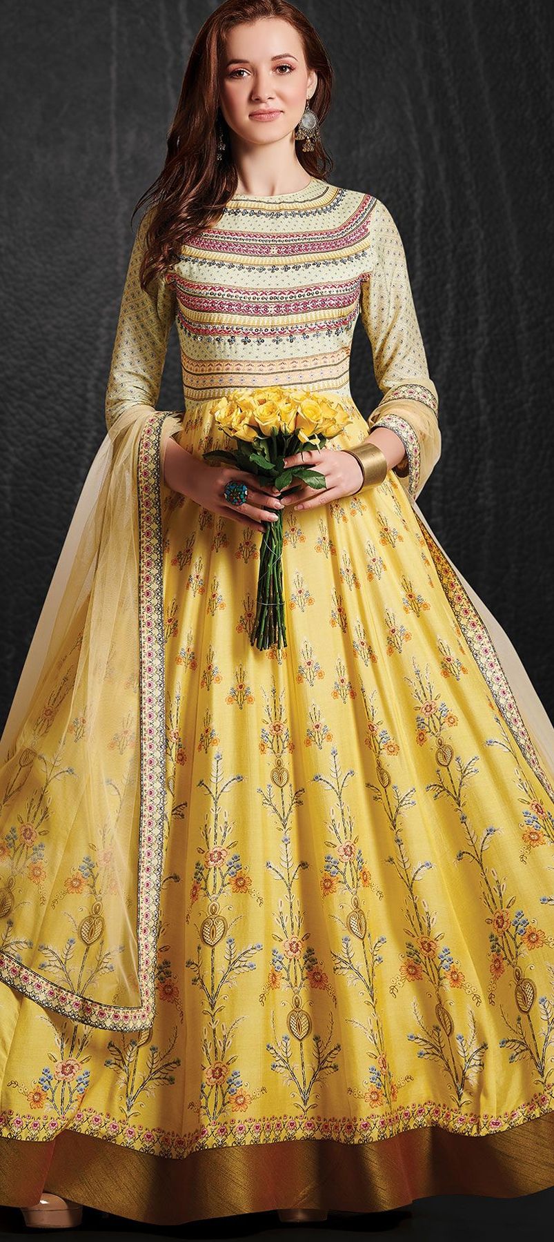 1543617: Party Wear Yellow color Milan Silk fabric Gown