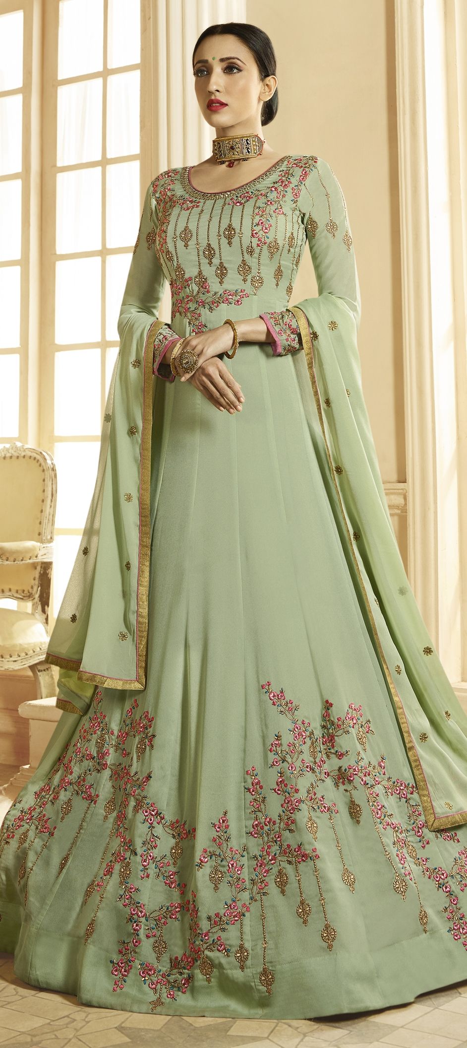 1544147: Mehendi Sangeet Green color Georgette fabric Salwar Kameez