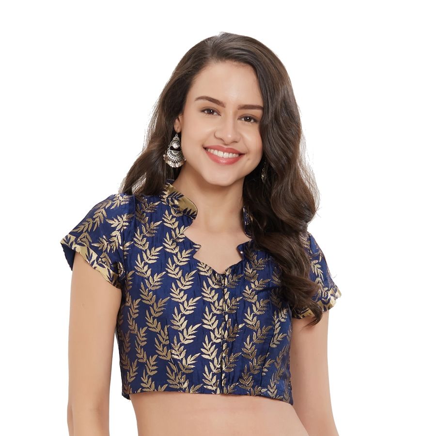 1544161: Blue color Brocade fabric Blouse