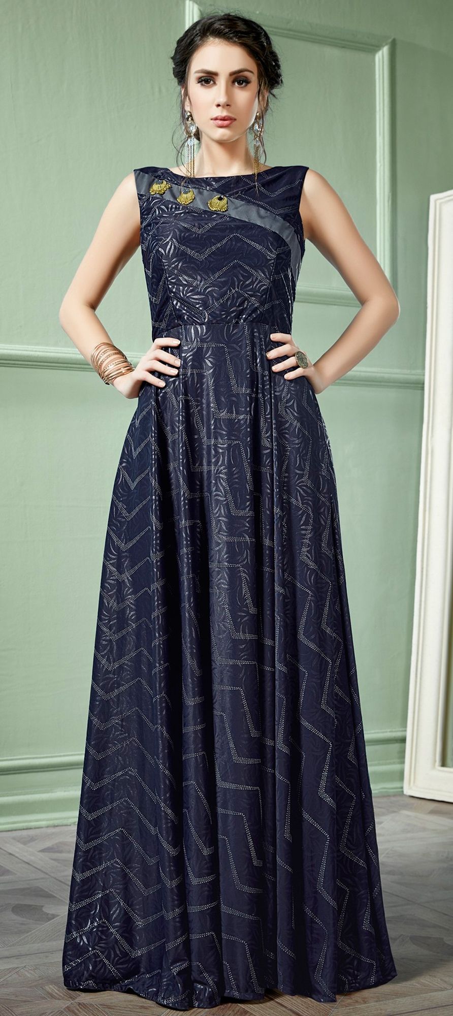 1544845: Party Wear Blue color Fancy Fabric fabric Gown