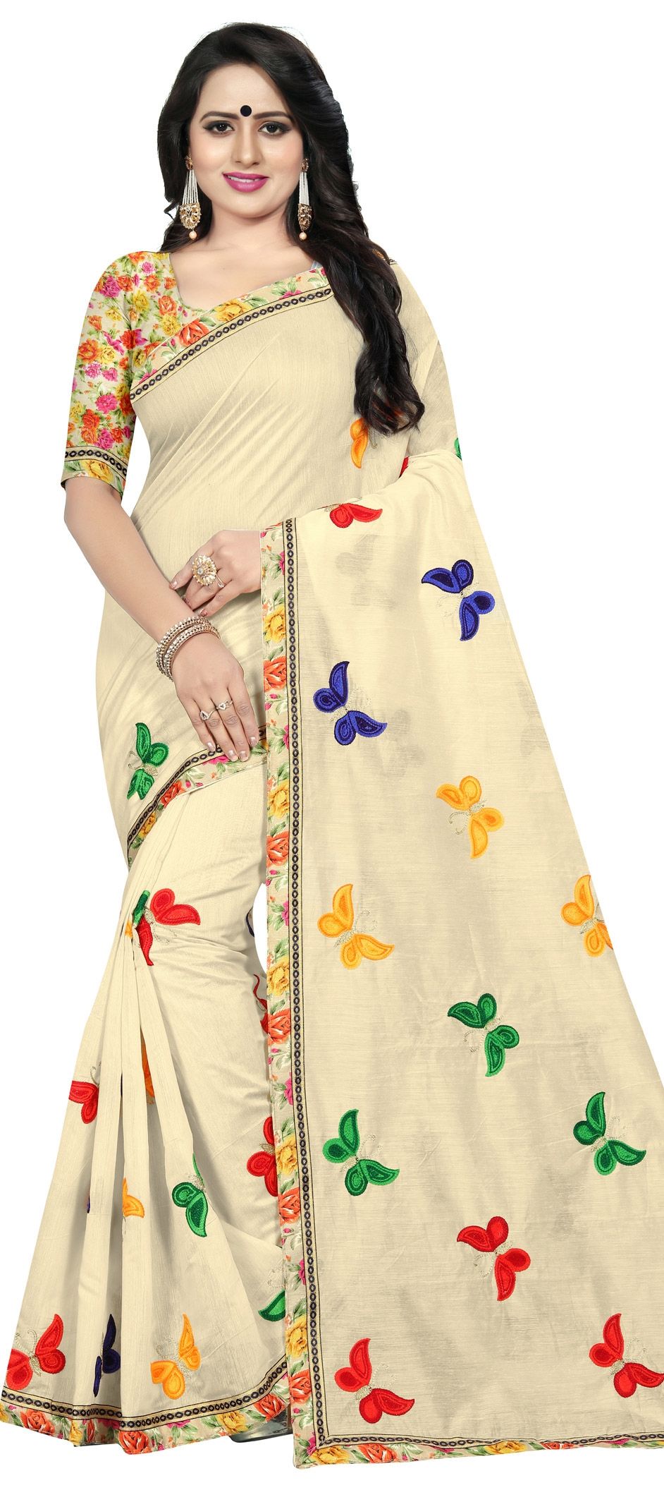 1544908: Traditional Beige and Brown color Chanderi Silk, Silk fabric Saree