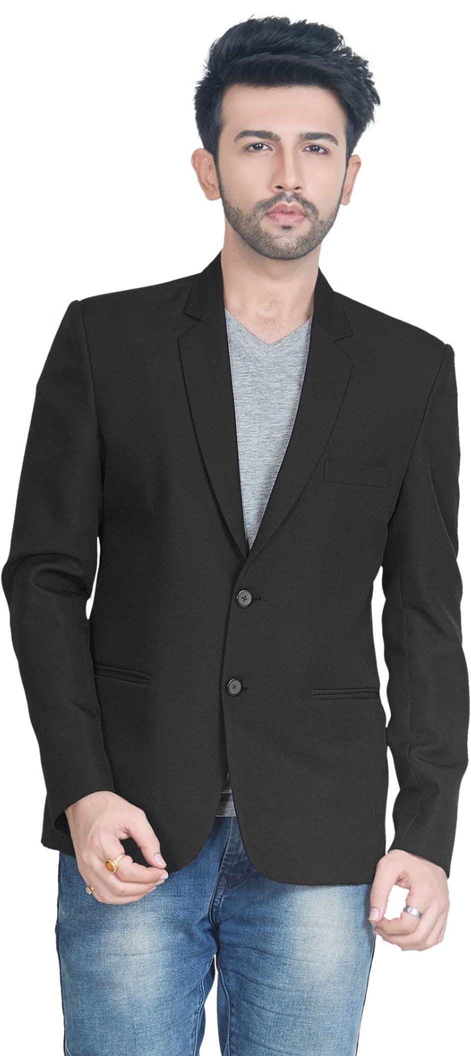 1545393: Black and Grey color Polyester Silk fabric Blazer