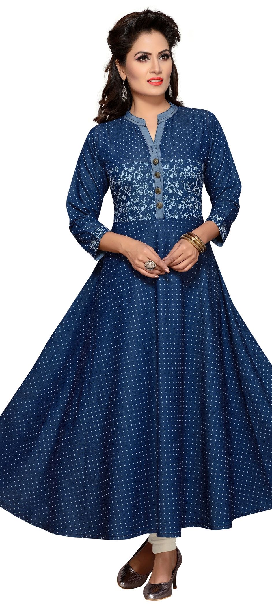 1545975: Casual Blue color Denim fabric Kurti