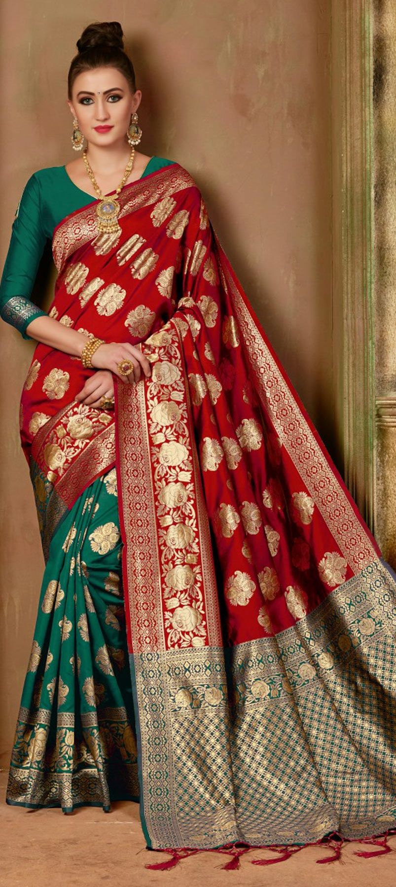 1546990: Traditional Green, Red and Maroon color Banarasi Silk, Silk ...