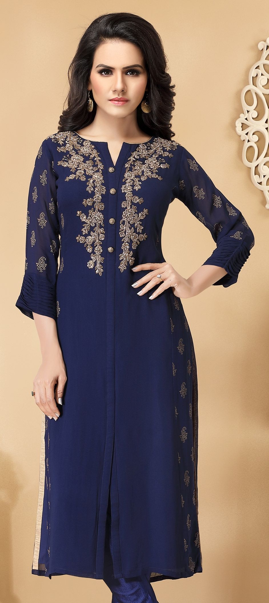 Casual Blue color Georgette fabric Kurti : 1547066