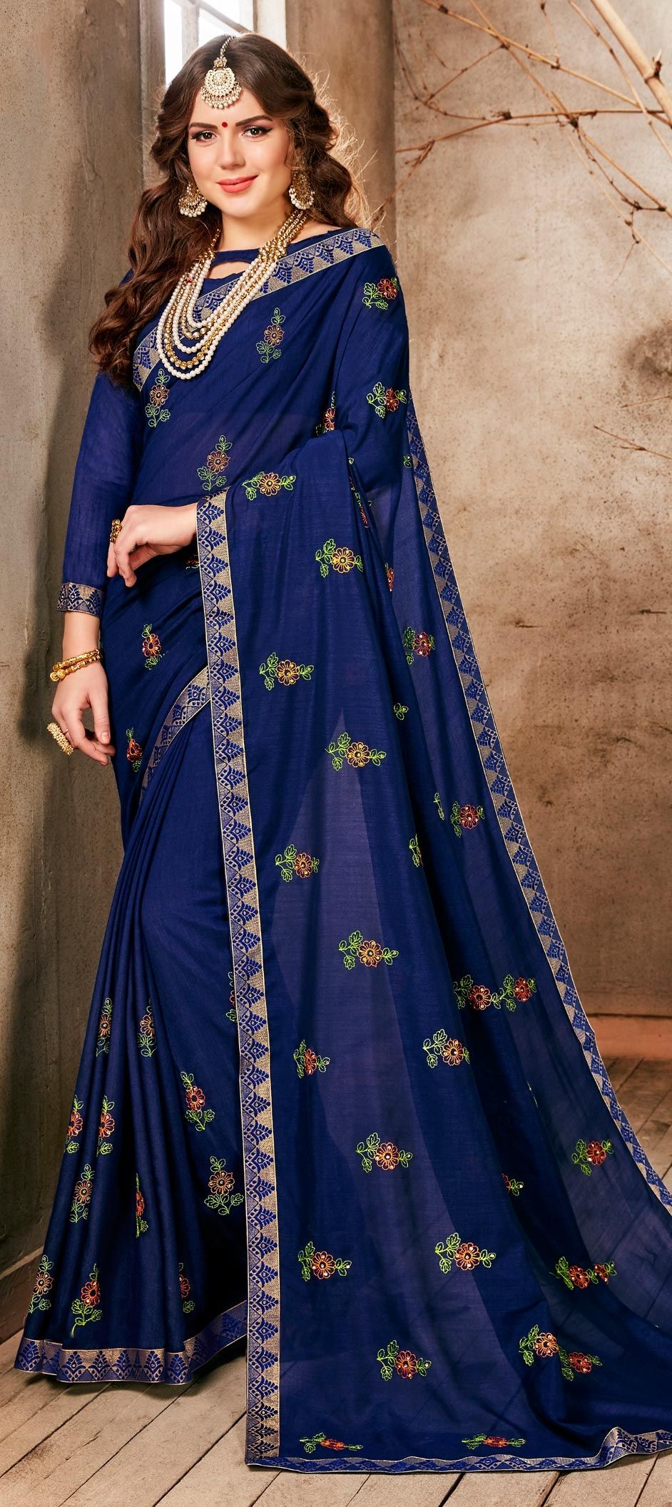 1547559: Party Wear Blue color Faux Georgette fabric Saree