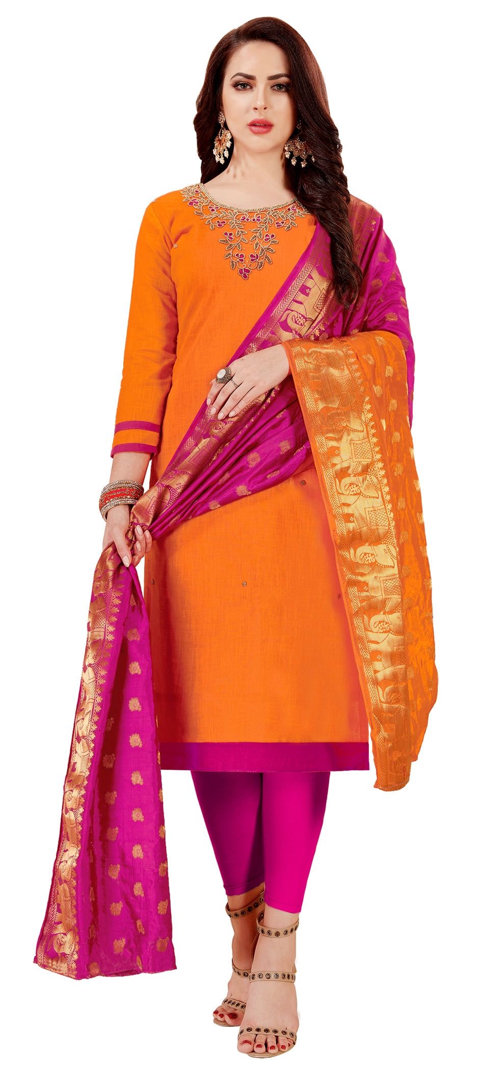 1547679: Casual Orange color Cotton fabric Salwar Kameez