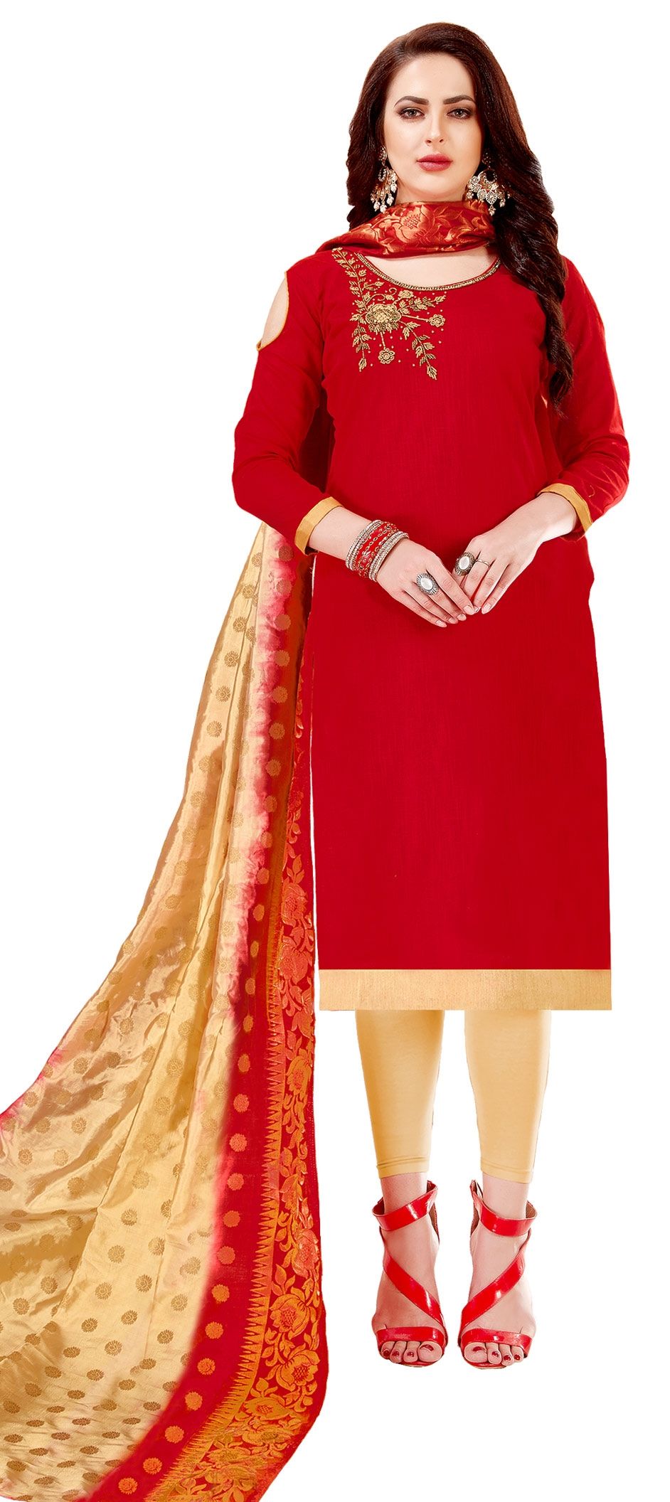 1547685: Casual Red and Maroon color Cotton fabric Salwar Kameez