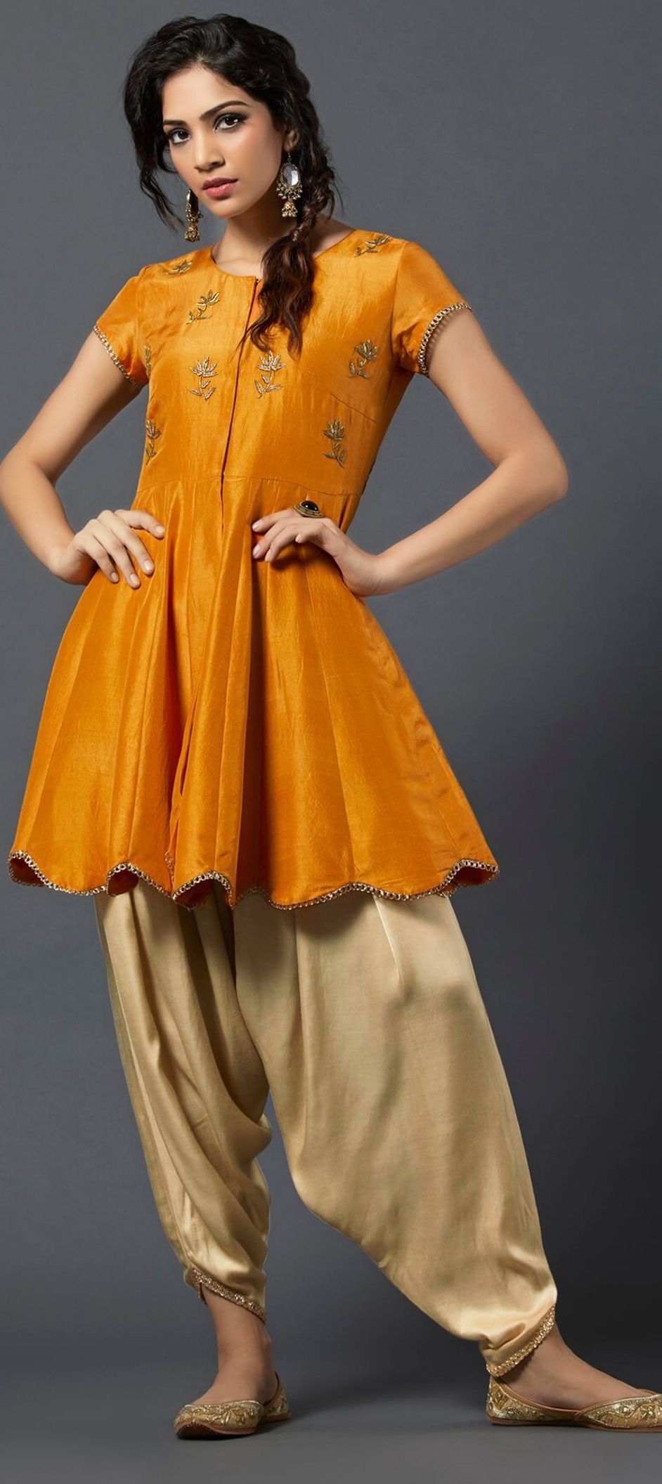 1548129: Casual Orange color Silk fabric Tunic with Bottom