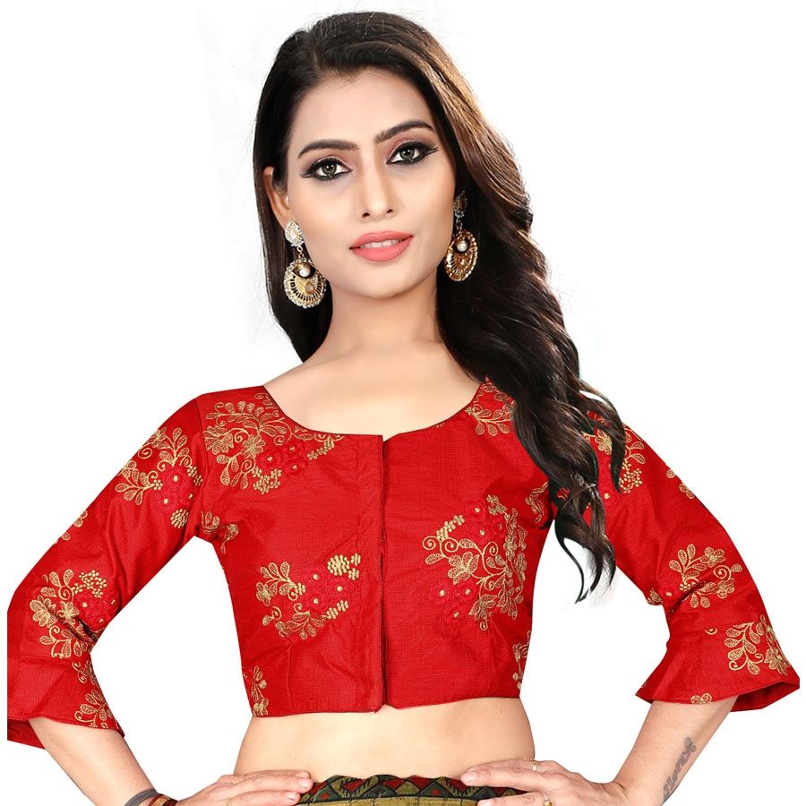1548946: Red and Maroon color Silk fabric Blouse