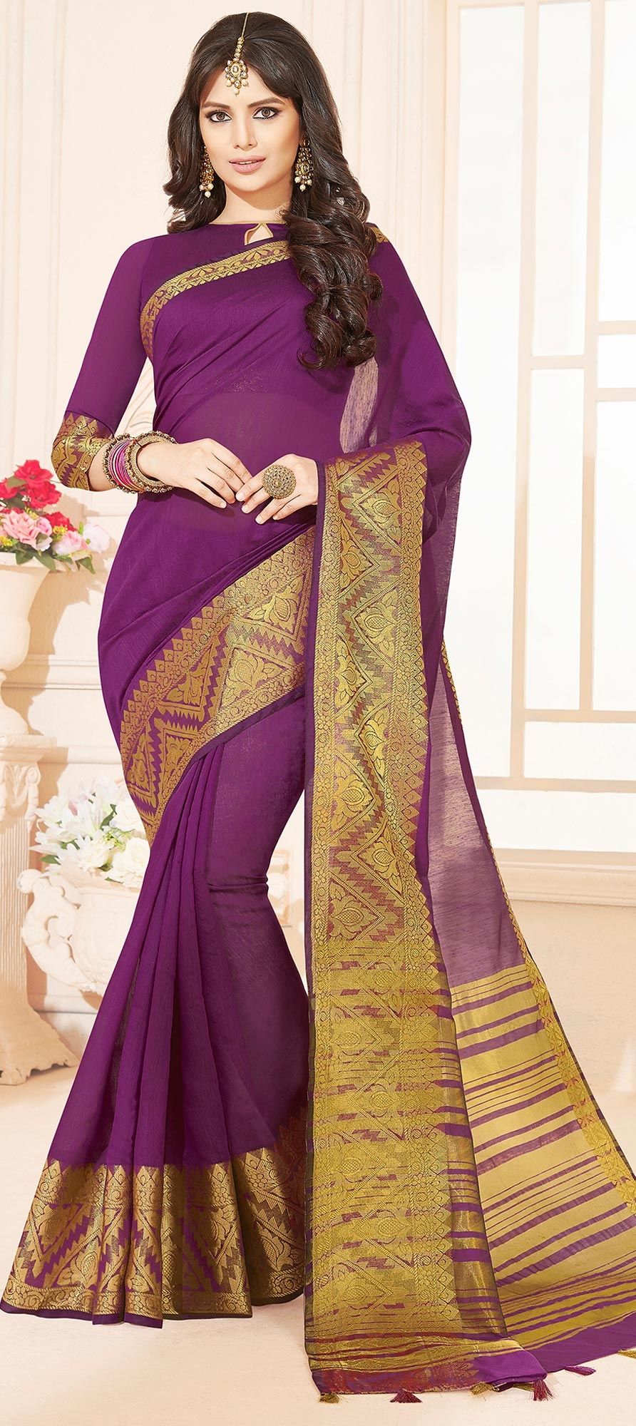 1551045: Traditional Purple and Violet color Chanderi Silk, Silk fabric ...