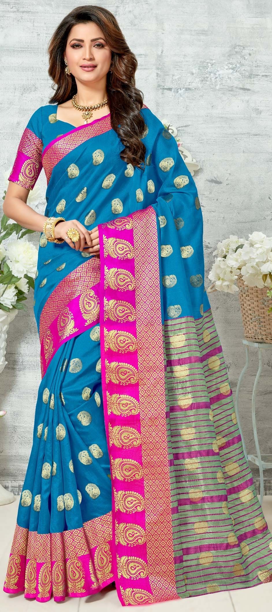 1551754: Traditional Blue color Chanderi Silk, Silk fabric Saree